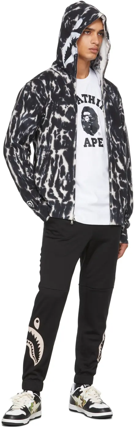 A Bathing Ape Navy & White Tie-Dye Shark Zip Hoodie - Bkx Black